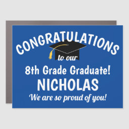 Congratulations 8th Grade Graduation Blue Car Magnet | Zazzle