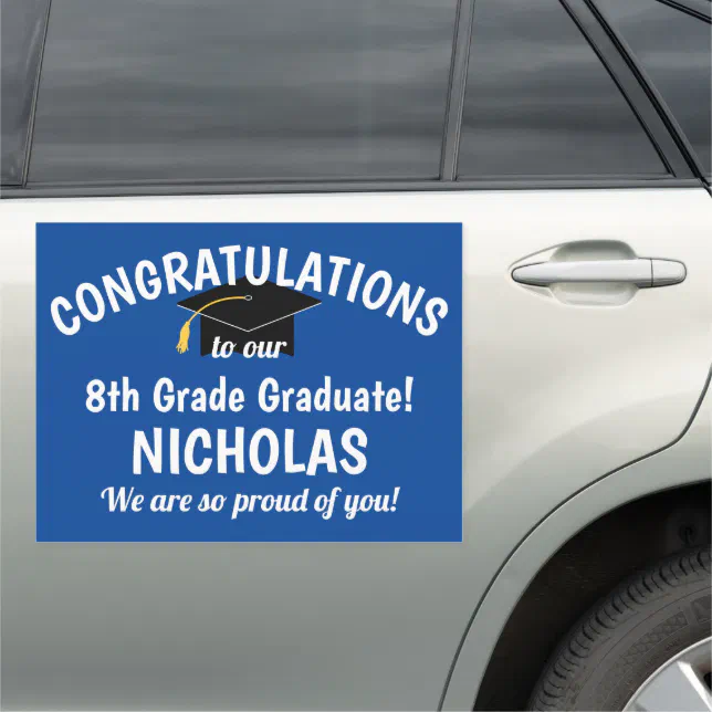 Congratulations 8th Grade Graduation Blue Car Magnet | Zazzle