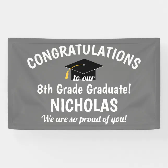 Congratulations 8th Grade Graduation Gray Banner | Zazzle