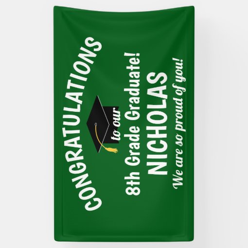 Congratulations 8th Grade Graduation Green Banner | Zazzle