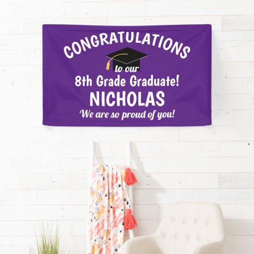Congratulations 8th Grade Graduation Purple Banner | Zazzle