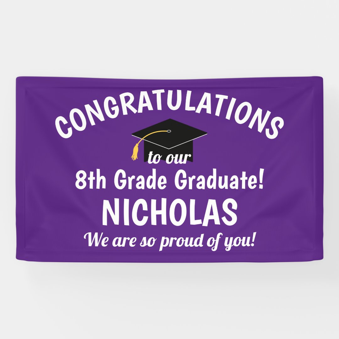 Congratulations 8th Grade Graduation Purple Banner | Zazzle