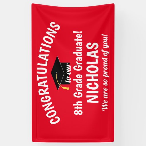 Congratulations 8th Grade Graduation Red Banner | Zazzle