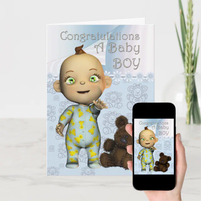 Congratulations A Baby Boy Card with cartoon | Zazzle