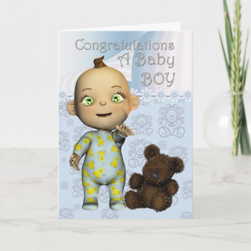 Congratulations A Baby Boy Card with cartoon | Zazzle