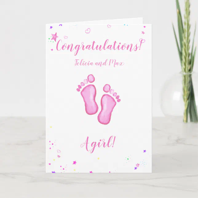 Congratulations a baby girl customizable names card | Zazzle