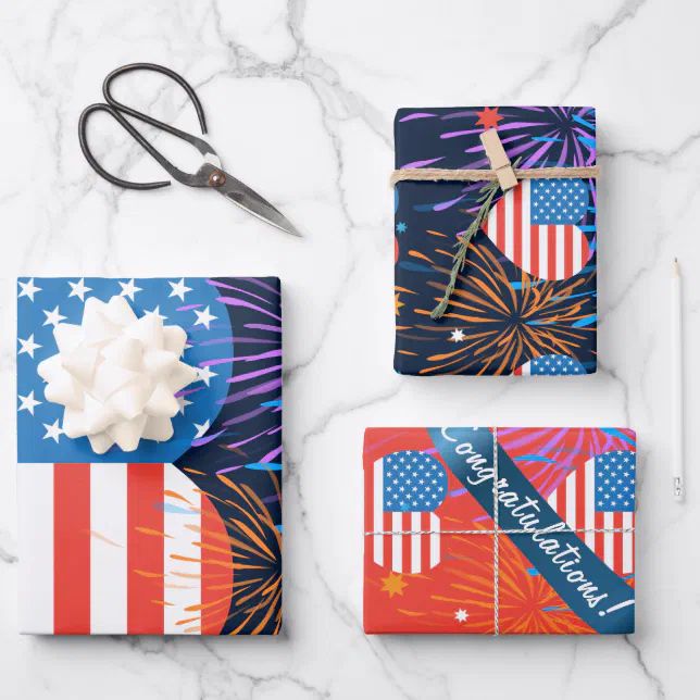 Congratulations! American USA Flag 4th of July Wrapping Paper Sheets ...