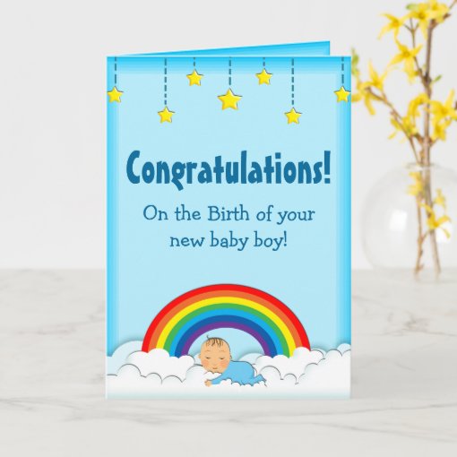Congratulations Baby Boy rainbow card | Zazzle