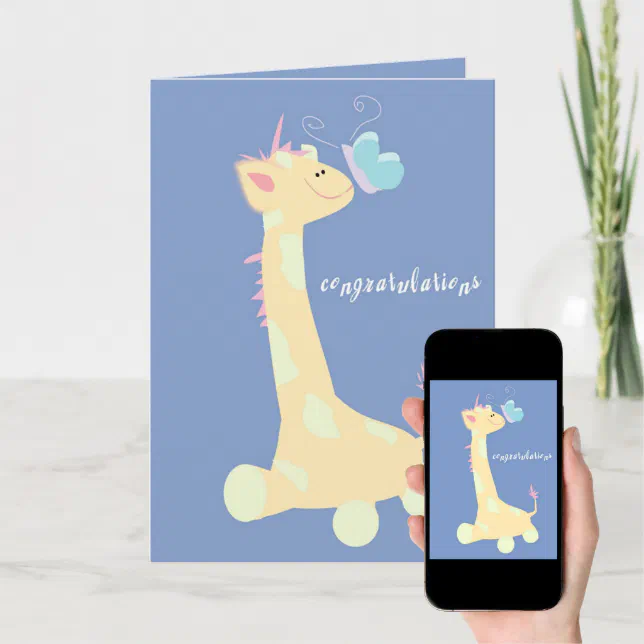 Congratulations (Baby Giraffe / Butterfly) Card | Zazzle