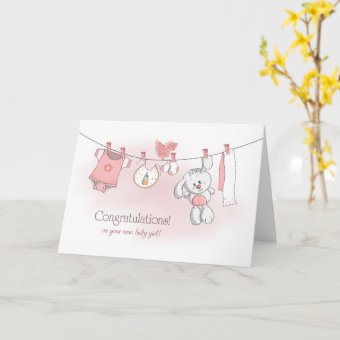 Congratulations Baby Girl with Bunny Card | Zazzle