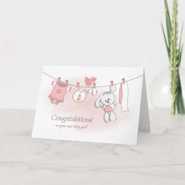 Congratulations Baby Girl with Bunny Card | Zazzle