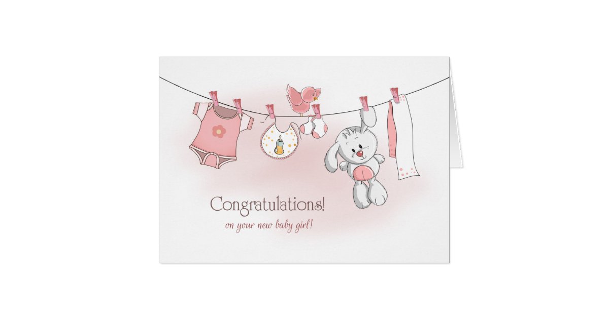 Congratulations Baby Girl with Bunny Card | Zazzle.com