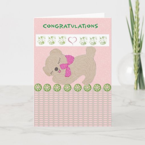 Congratulations Baby Girl with Teddy Bear in Pink Card | Zazzle