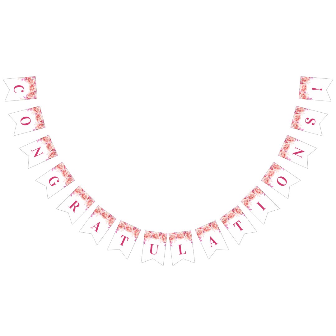 Congratulations Banner Pink Watercolor Flowers | Zazzle