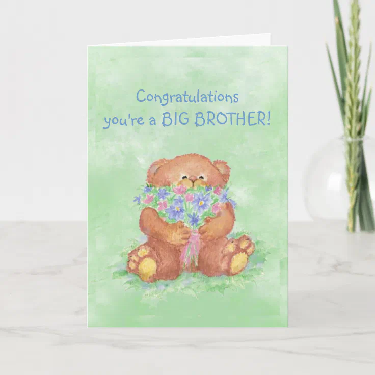 Congratulations BIG BROTHER FunTeddy Bear Flowers Card | Zazzle