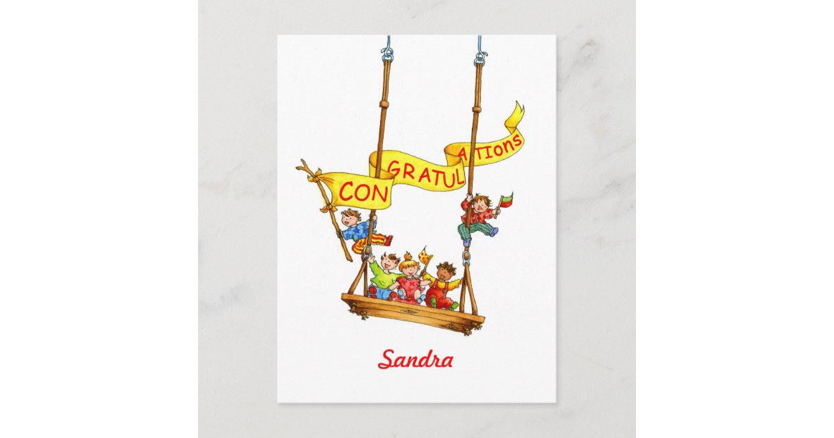 Congratulations Birthday Swing Children Postcard | Zazzle