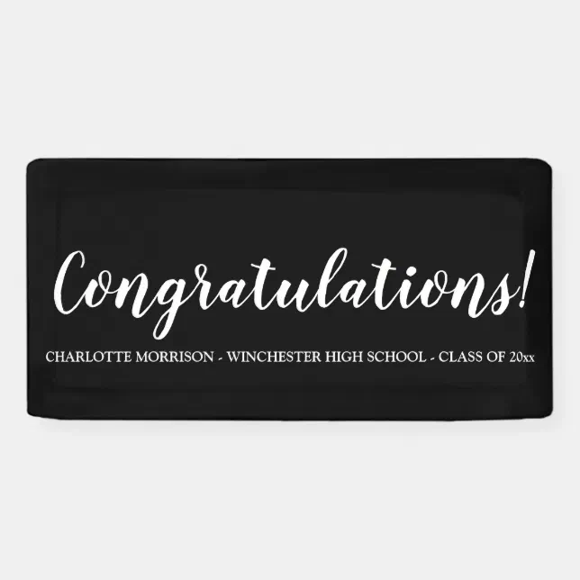 Congratulations black custom script graduation banner | Zazzle