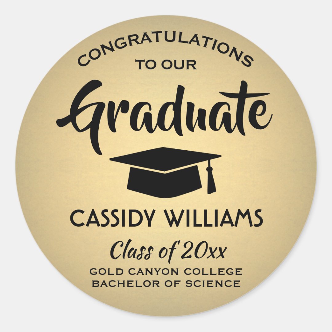 Congratulations Black & Gold Faux Foil Graduation Classic Round Sticker ...
