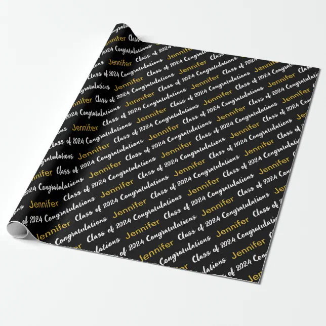 Congratulations Black White Gold Class of 2024 Wrapping Paper | Zazzle