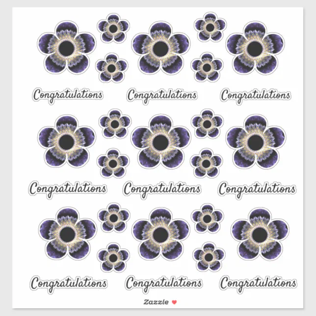 Congratulations Blue and Gold Fractal Art Floral Sticker | Zazzle