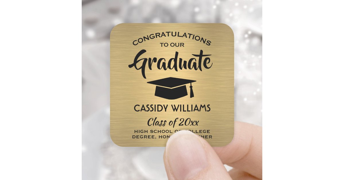 Congratulations Brushed Gold Faux Foil Graduation Square Sticker | Zazzle