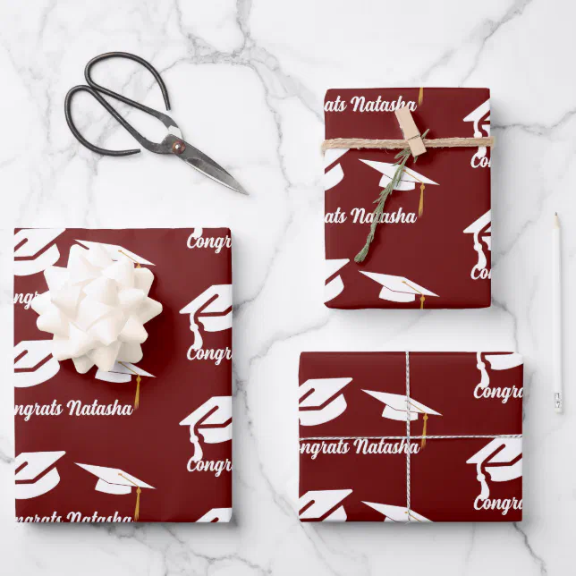 Congratulations Burgundy graduation celebration Wrapping Paper Sheets ...