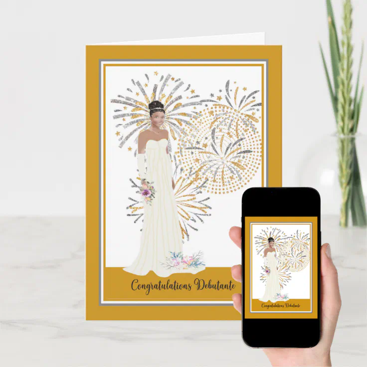 Congratulations Card Black Debutante w/Fireworks | Zazzle
