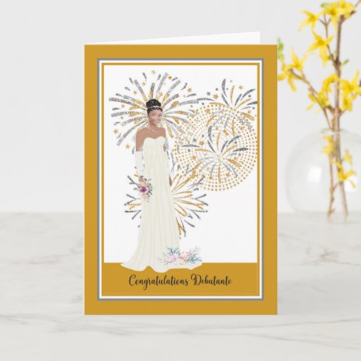 Congratulations Card Black Debutante w/Fireworks | Zazzle