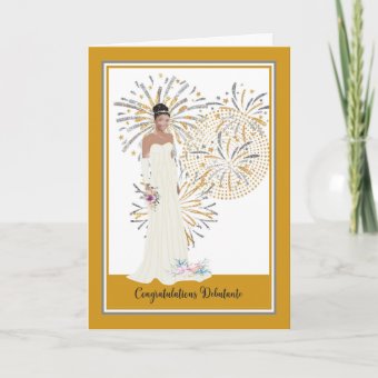 Congratulations Card Black Debutante w/Fireworks | Zazzle