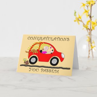 Congratulations Cartoon Female Passed Driving Test Card | Zazzle