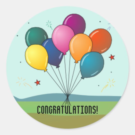 Congratulations! Celebration Balloons Classic Round Sticker | Zazzle.com