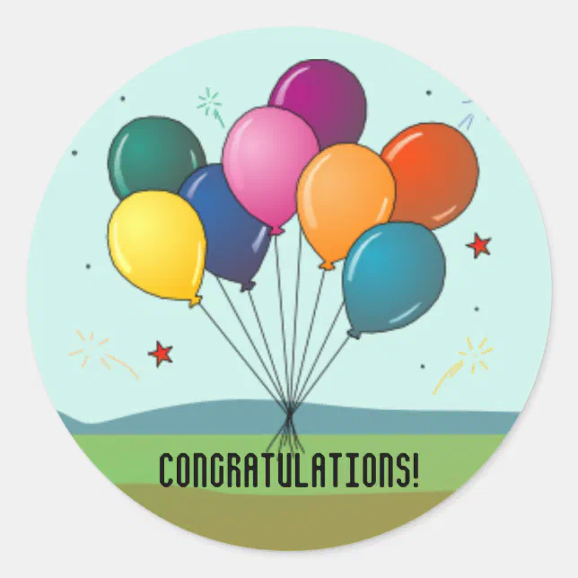 Congratulations! Celebration Balloons Classic Round Sticker | Zazzle