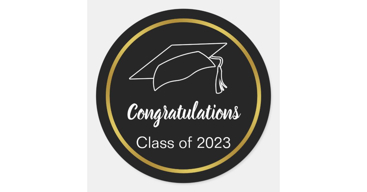 Congratulations Class of 2023 Black White Gold Classic Round Sticker ...