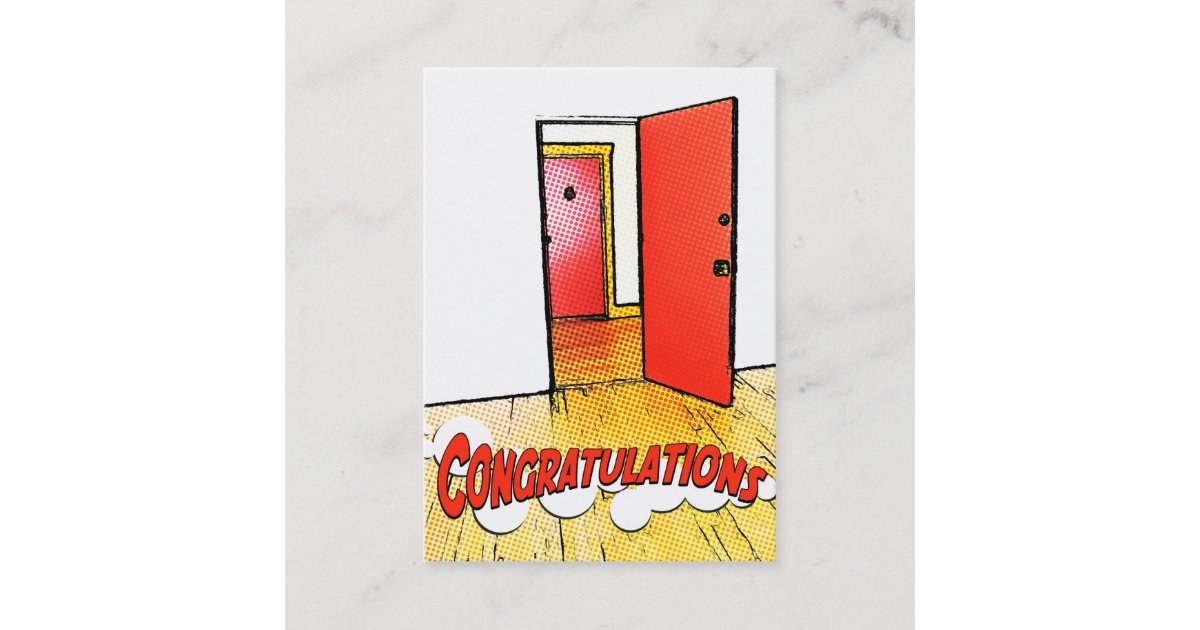 congratulations comic door business card | Zazzle