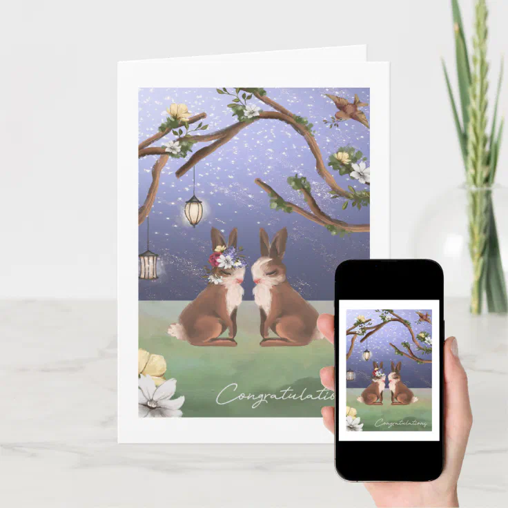 Congratulations Cute Bunny Rabbit Couple Woodland Card | Zazzle