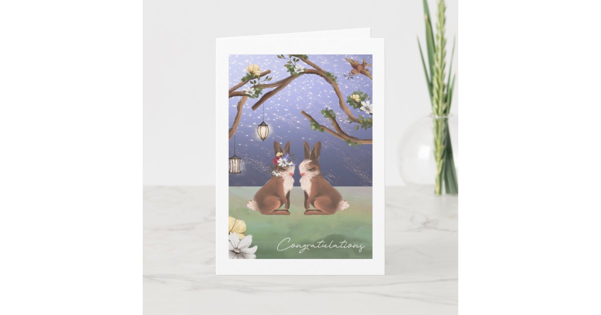Congratulations Cute Bunny Rabbit Couple Woodland Card | Zazzle