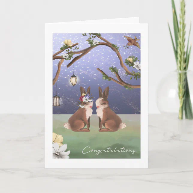 Congratulations Cute Bunny Rabbit Couple Woodland Card | Zazzle