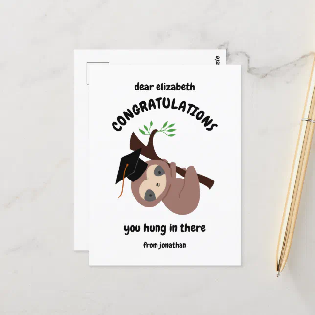 Congratulations Cute Sloth Graduation Custom Card | Zazzle
