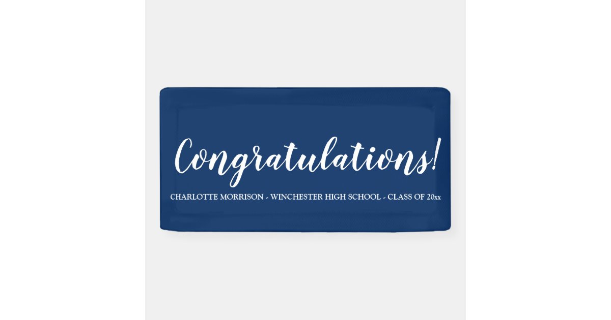 Congratulations dark blue white custom graduation banner | Zazzle