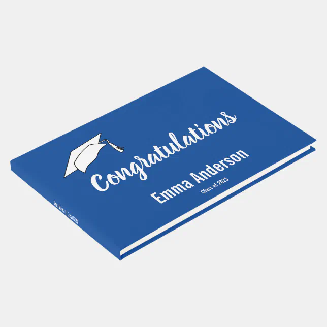Congratulations Deep Blue and White Graduation Guest Book | Zazzle