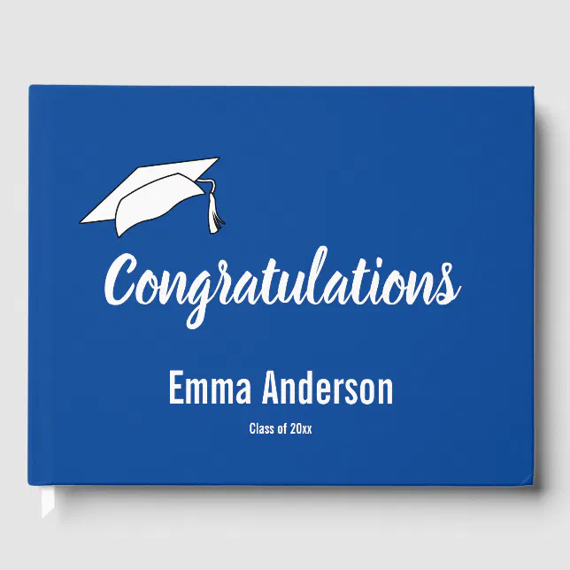 Congratulations Deep Blue and White Graduation Guest Book | Zazzle