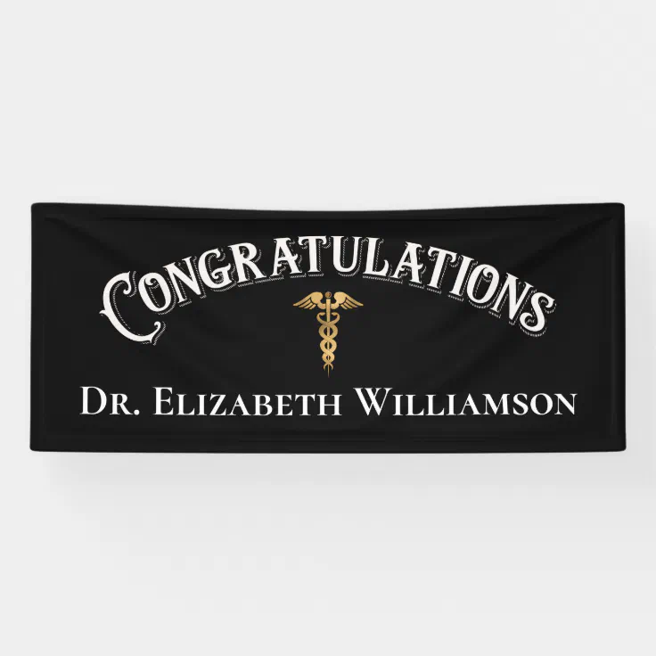 Congratulations Doctor Physician Caduceus Gold Banner | Zazzle