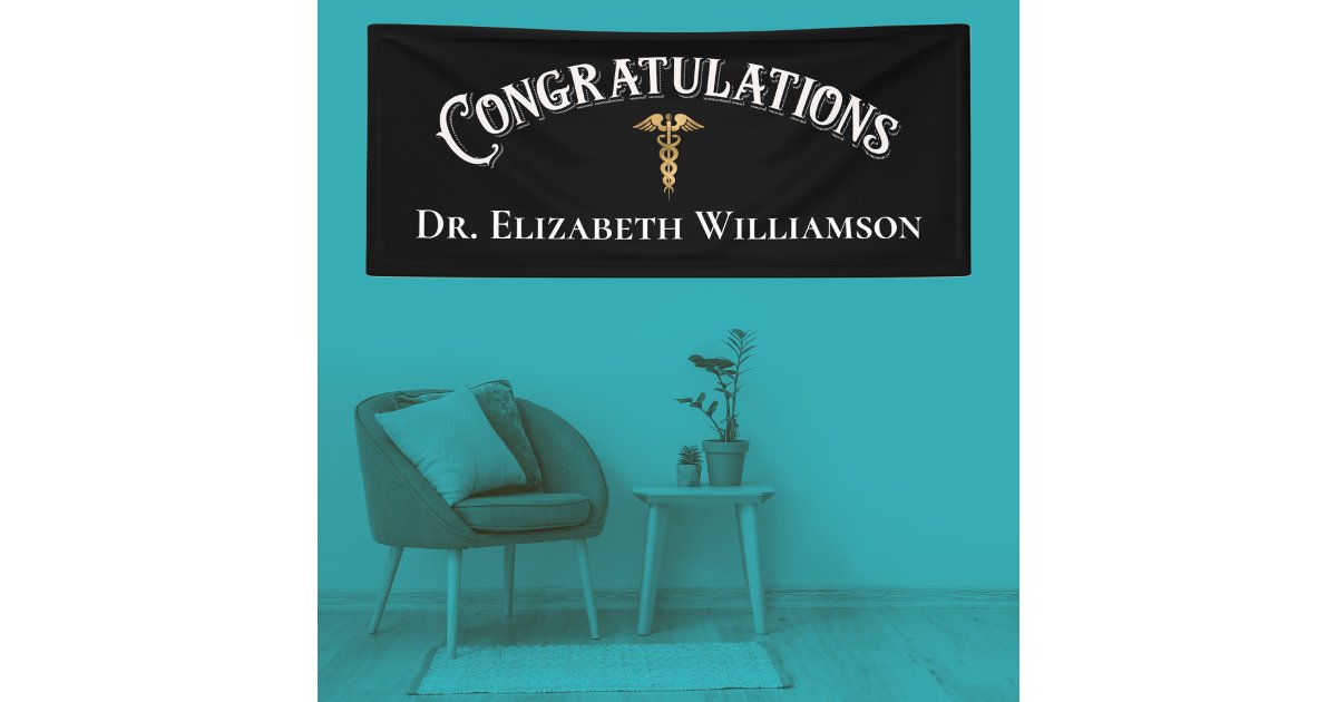 Congratulations Doctor Physician Caduceus Gold Banner | Zazzle