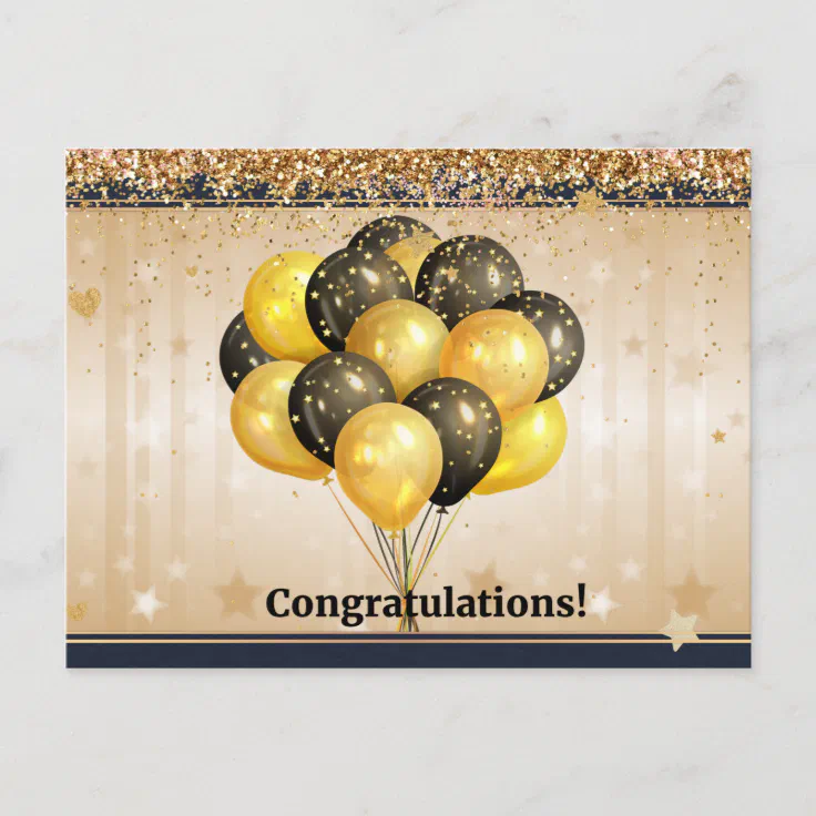 Congratulations! Elegant black and gold design. Postcard | Zazzle
