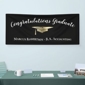 Congratulations Elegant Black Gold Graduation Banner | Zazzle