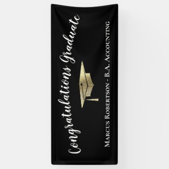 Congratulations Elegant Black Gold Graduation Banner | Zazzle