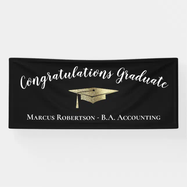 Congratulations Elegant Black Gold Graduation Banner | Zazzle