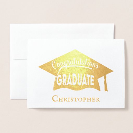 Congratulations Elegant Modern Gold Cap Graduation Foil Card | Zazzle
