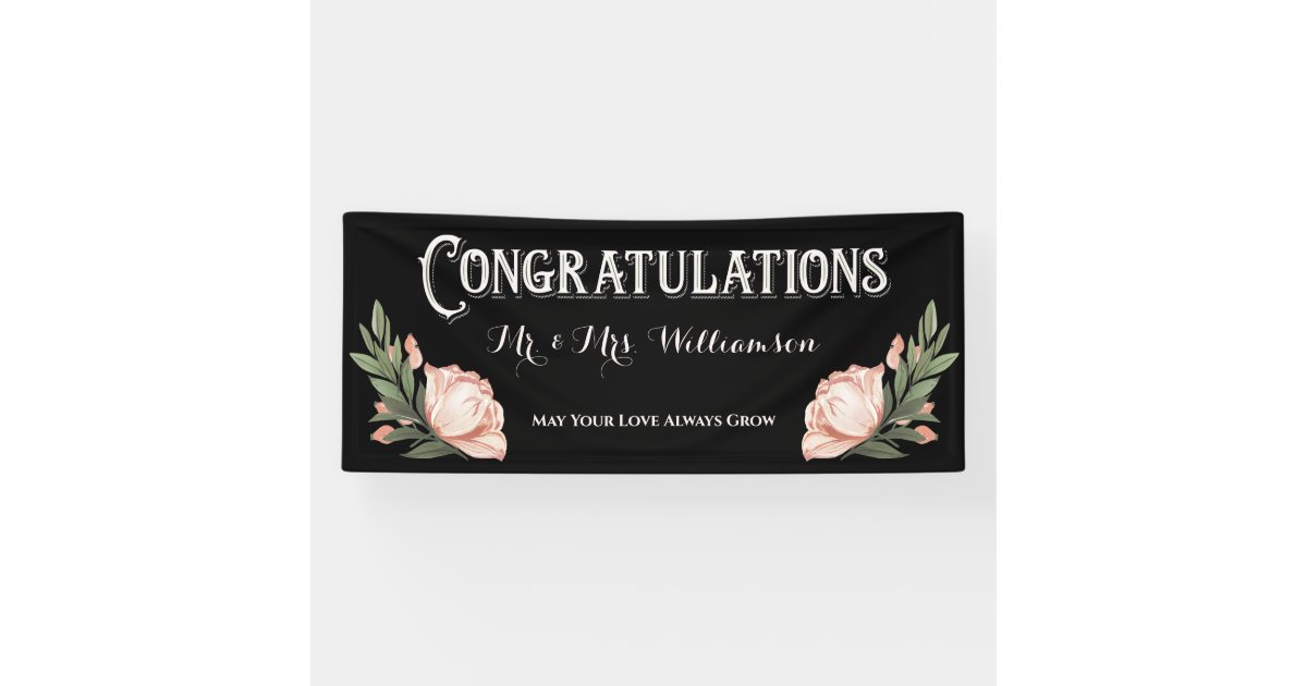 Congratulations Elegant Wedding Reception Flowers Banner | Zazzle