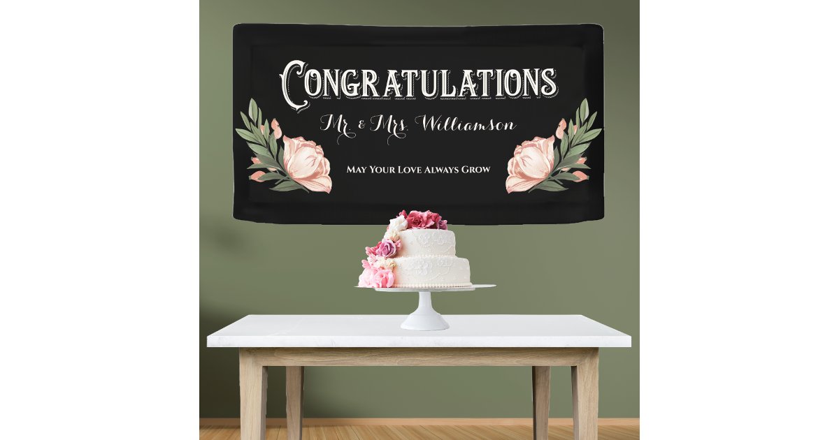 Congratulations Elegant Wedding Reception Flowers Banner | Zazzle